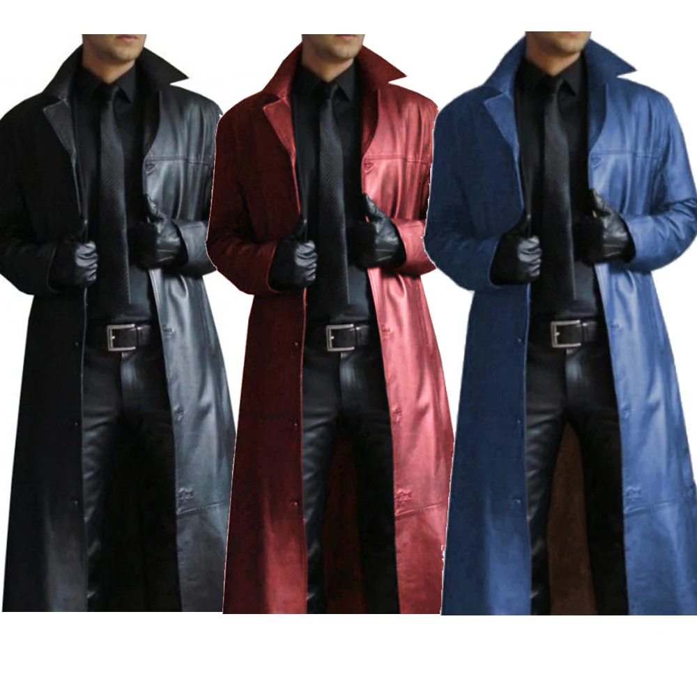 Gabardina-de-cuero-PU-para-hombre-Chaqueta-larga-Top-Killer-Detective ...