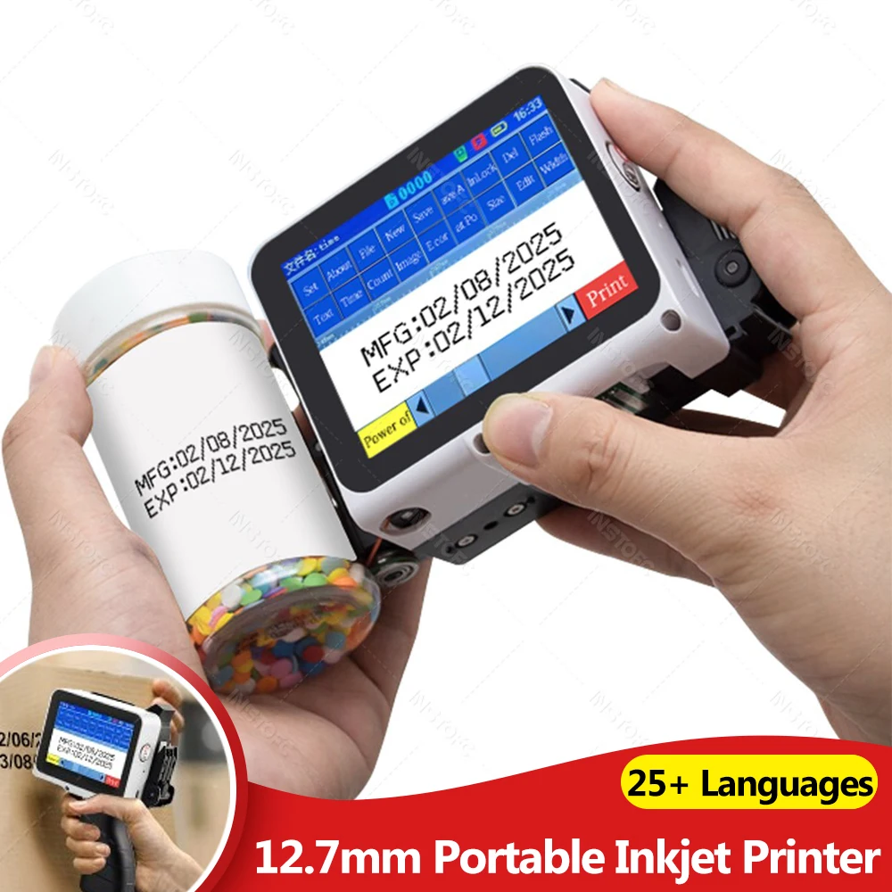 12.7mm Mini Portable Inkjet Printer with Grips 28 Languages Coding ...
