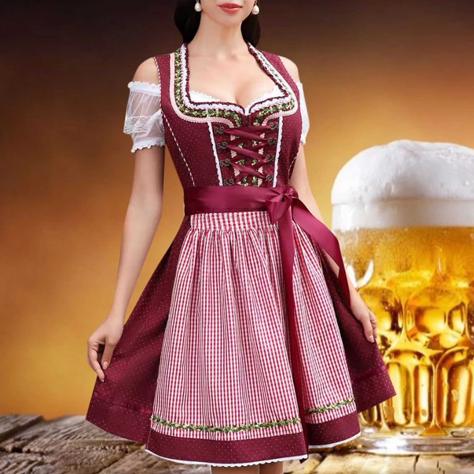 German-Plaid-Dirndl-Dress-Oktoberfest-Costume-Adult-Women-Traditional ...