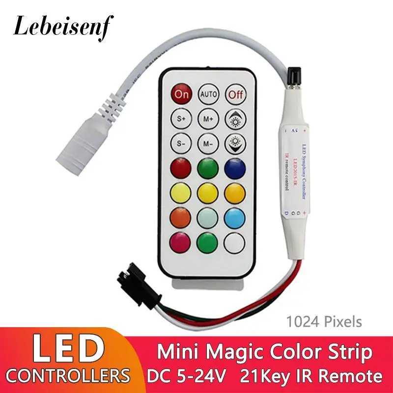 Mini-LED-Controller-1024-Pixel-Dot-Dimmer-5-24V-with-21-Key-IR-Remote ...