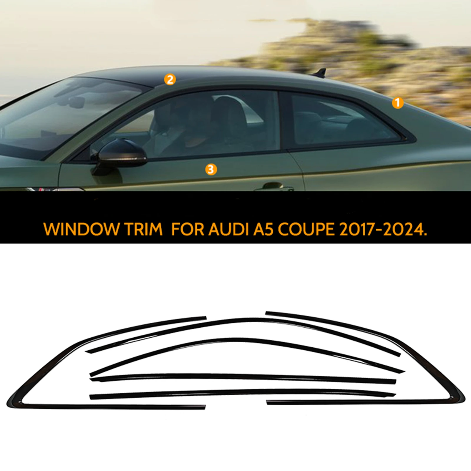 For-Audi-A5-S5-RS5-2-Door-Coupe-2017-2024-Exterior-Window-Cover-Trim ...