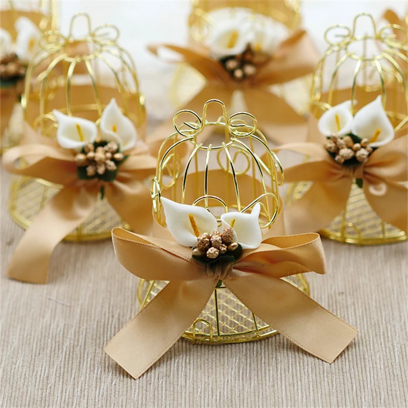 Mini Metal Golden Tinplate Bird Cage Candy Boxes Wedding Favors Gift ...