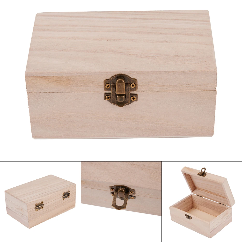 4-Sizes-Plain-Wooden-Storage-Box-With-Lid-Square-Craft-Gift-Boxes-For ...