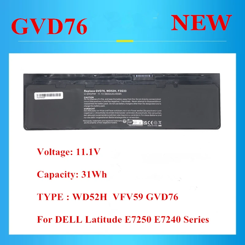 New 11.1V 31Wh WD52H VFV59 GVD76 Laptop battery For Dell Latitude E7250 ...