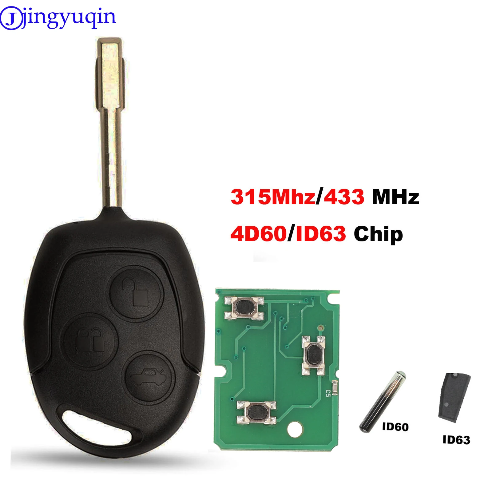 jingyuqin 3 Buttons Remote Key Fob 315Mhz 433MHz 4D60 ID63 Chip For ...