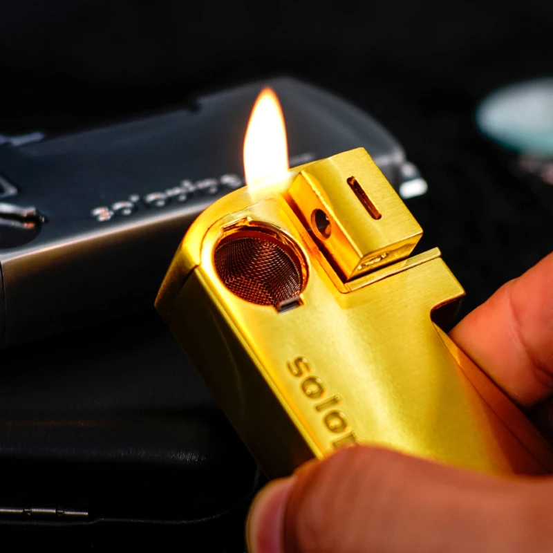 Metal Pipe Butane Gas Lighter, Creative Retro Side, Mechanical Press ...