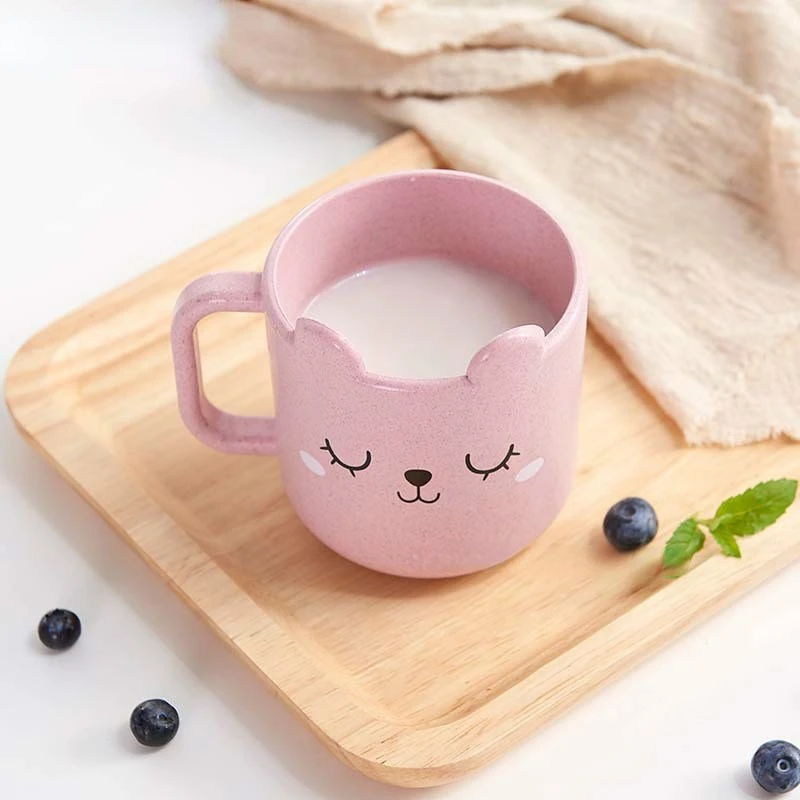 Cute-Cup-Cat-Pattern-Handle-Cup-Milk-Coffee-Wheat-Straw-Plastic-Water ...
