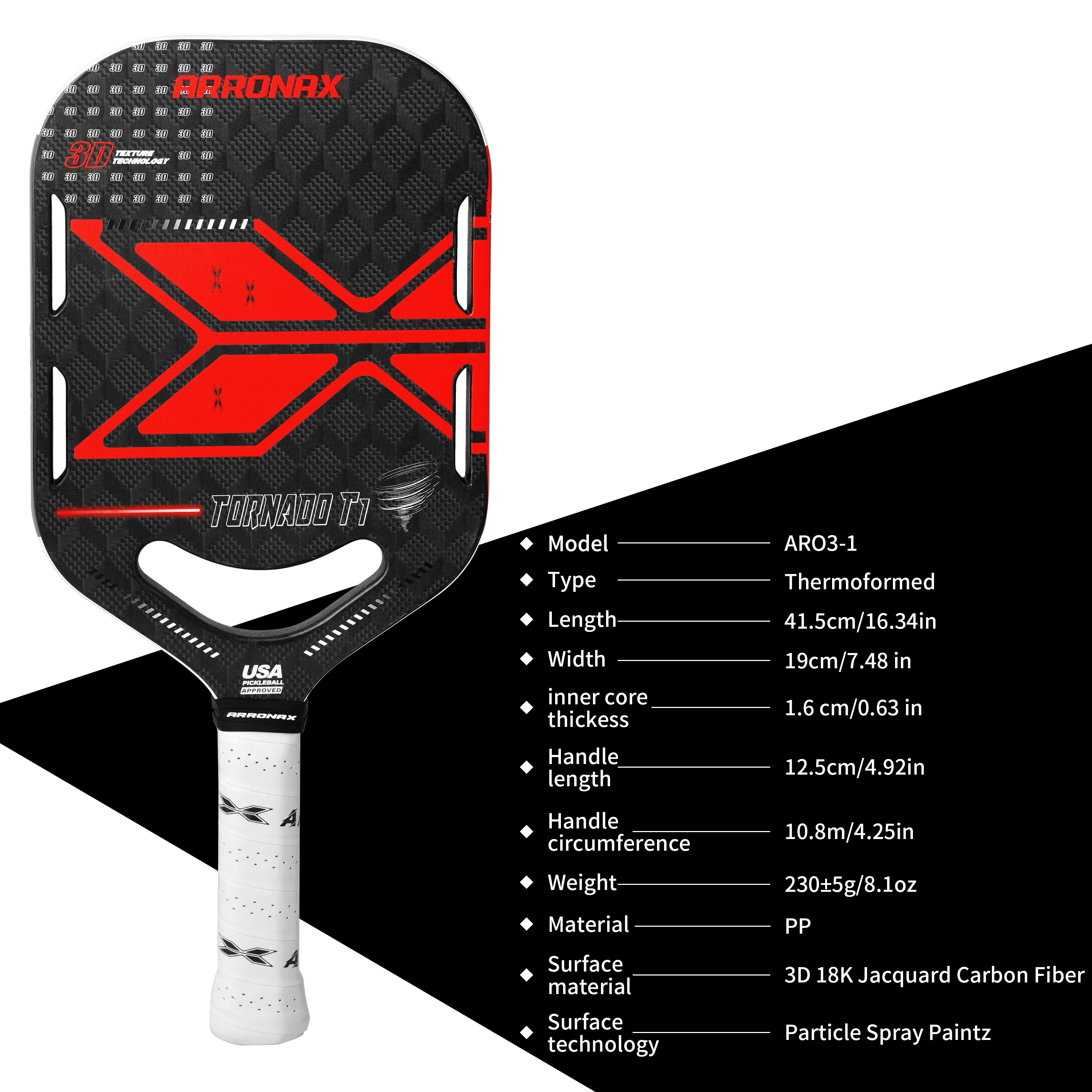 ARRONAX-3D-18K-Pickleball-Paddle-Graphite-Textured-Surface-For-Spin ...