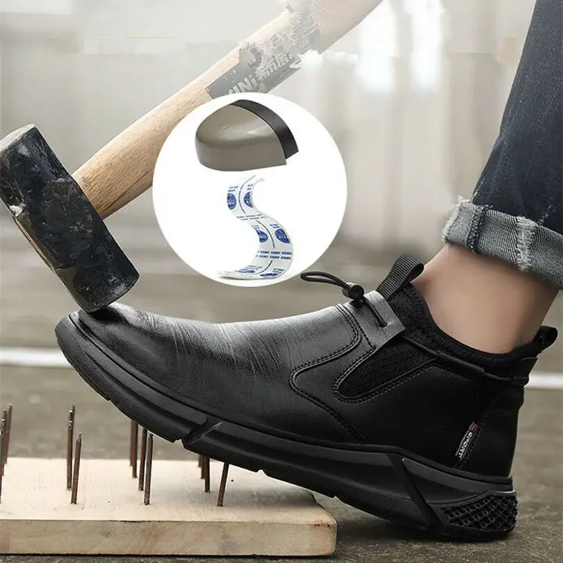 Easy-Wear-Steel-Toe-Safety-Shoes-Pu-Leather-Black-Security-Boots-for ...