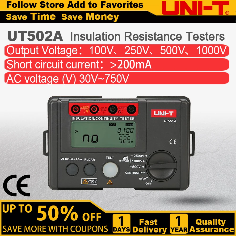 UNI-T UT502A 2500V Digital Insulation Resistance Meter Tester ohmmeter ...