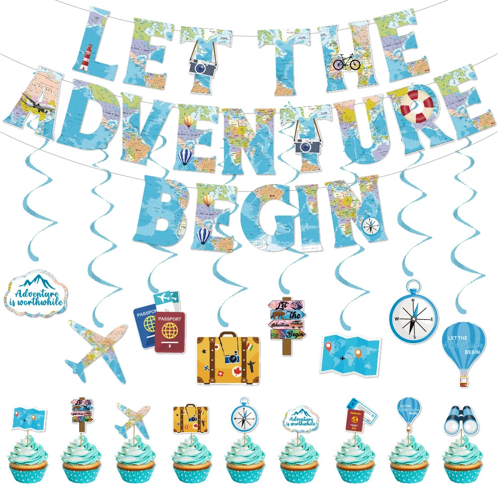 Travel Party Decoration Supplies Traveling Banner Hanging Pendant Cake ...