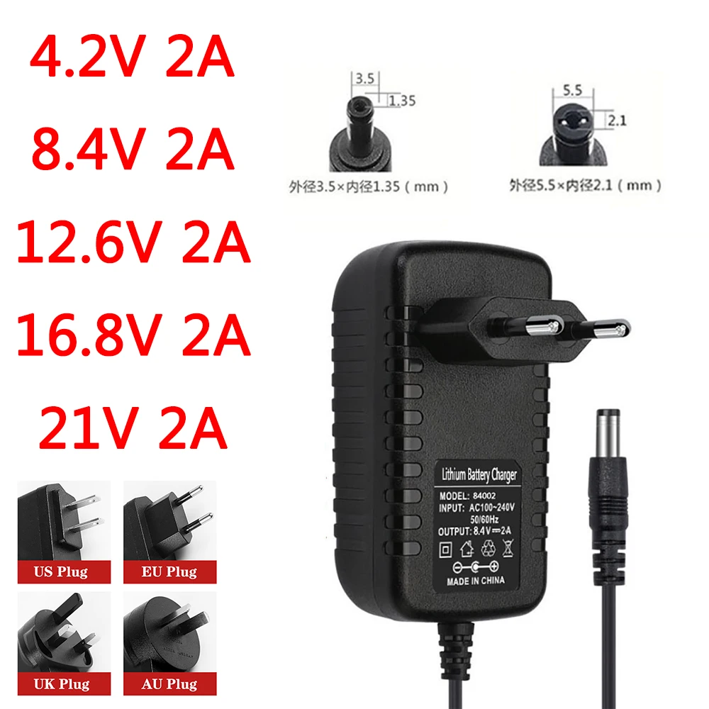 4.2V 8.4V 12.6V 16.8V 21V 2A DC 5.5mm Or 3.5mm Power Adapter Li-ion Red ...