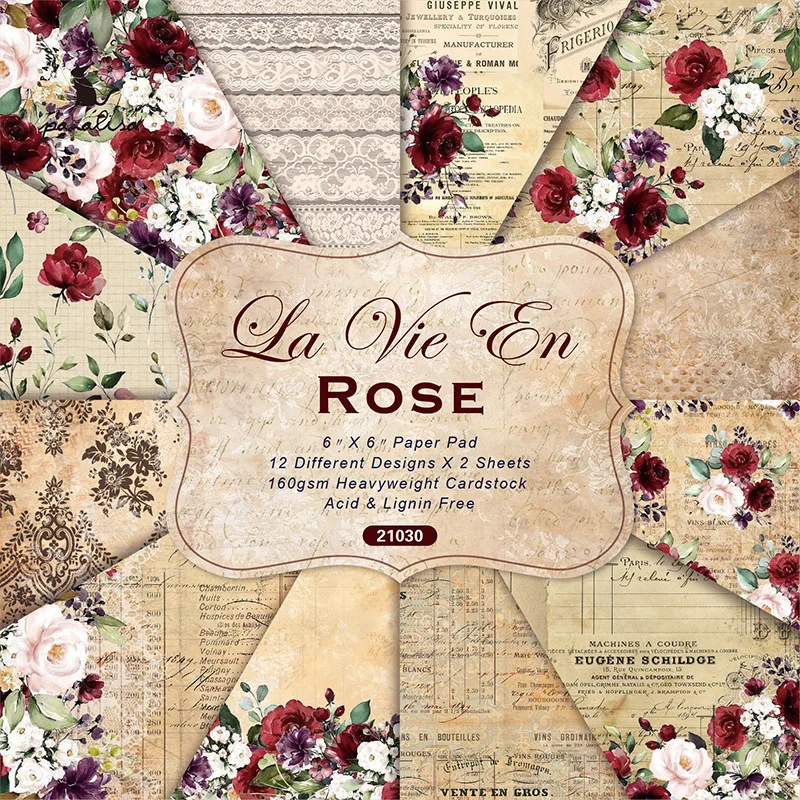 12-sheets-Vintage-Rose-Floral-Scrapbooking-Papers-Pads-Art-Background ...