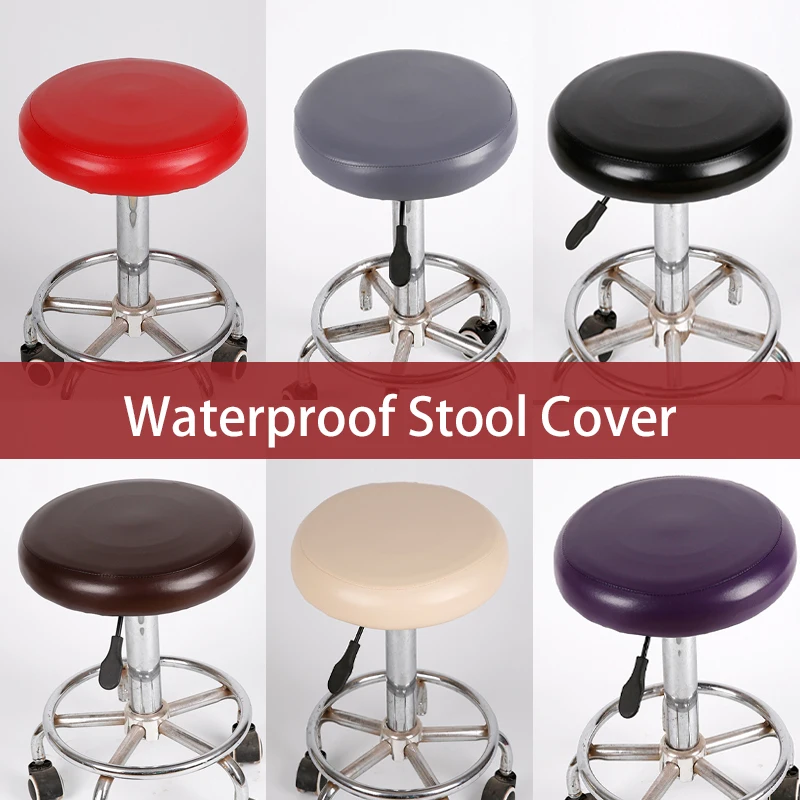 PU Leather Stool Cover Waterproof Round Elastic Slipcover Office ...