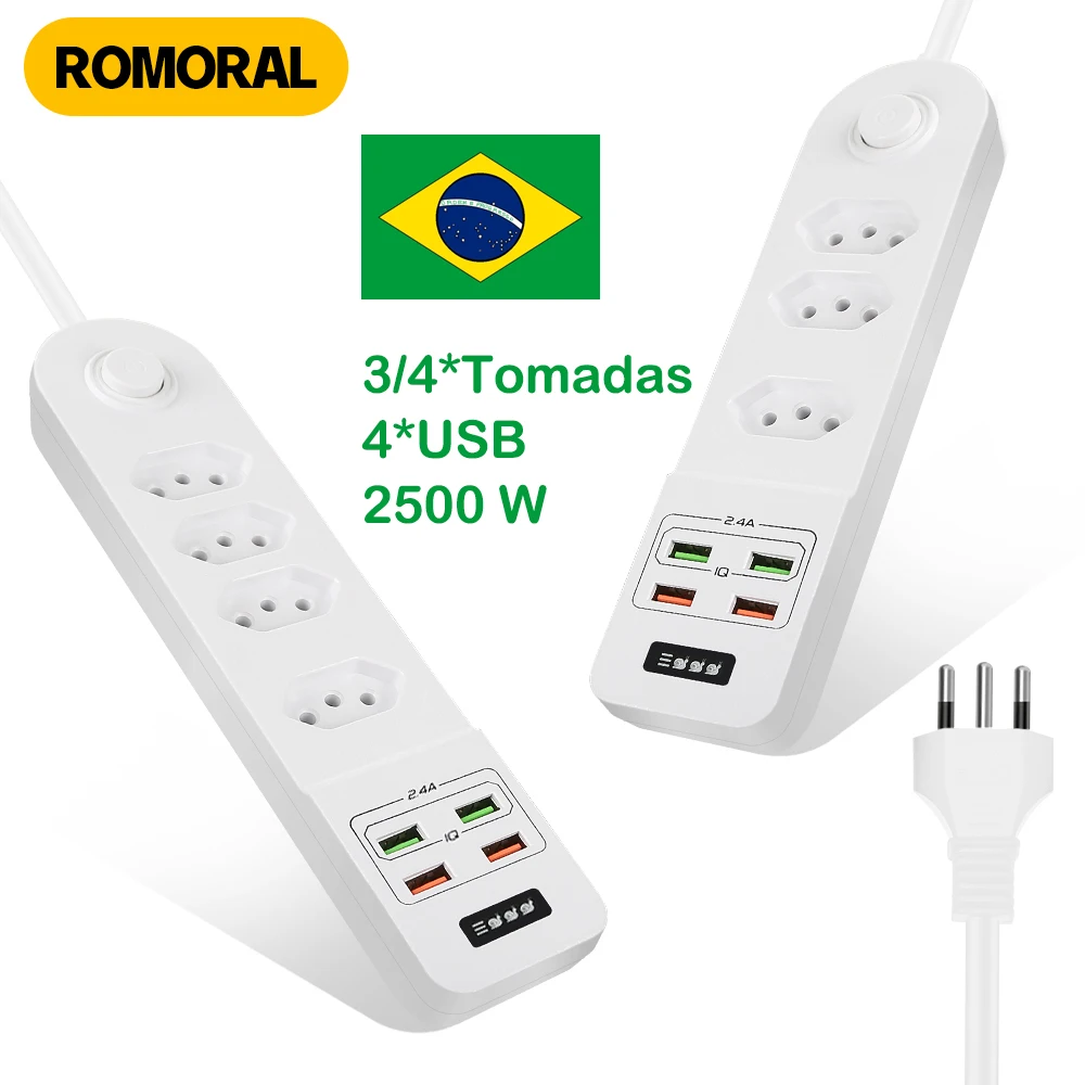 Suíça brasil power strip 4 tomadas 4usb portas tomada 10a 250v 2500w 2 ...