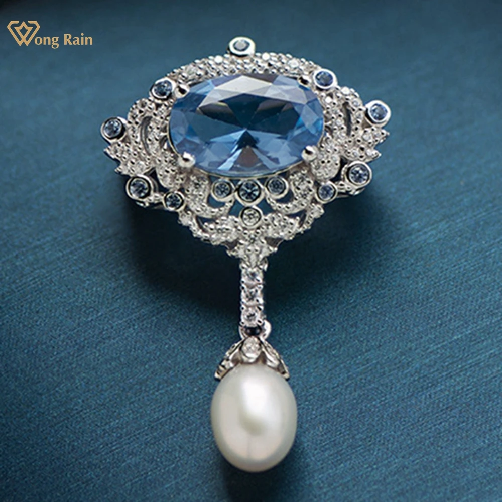 Wong-Rain-925-Sterling-Sliver-Oval-Blue-Spinel-Pearl-High-Carbon ...