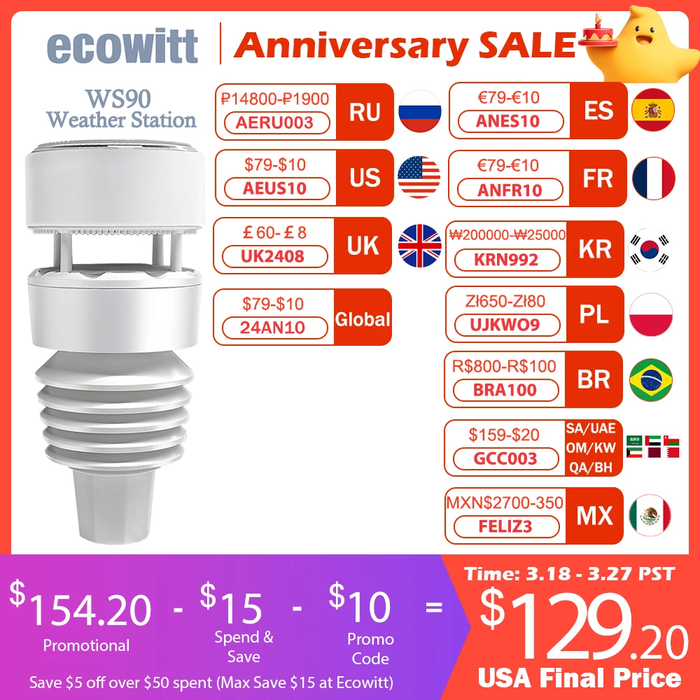 Ecowitt-WS90-7-in-1-Weather-Sensor-Ultrasonic-Anemometer-with ...
