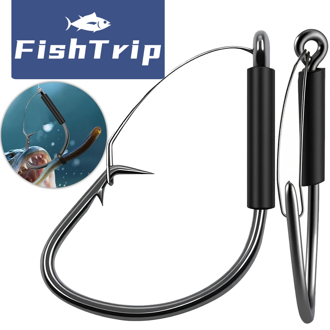 FishTrip Weedless Wacky Rig Hooks 25pcs Wide Gap Circle Soft Worm Bait ...