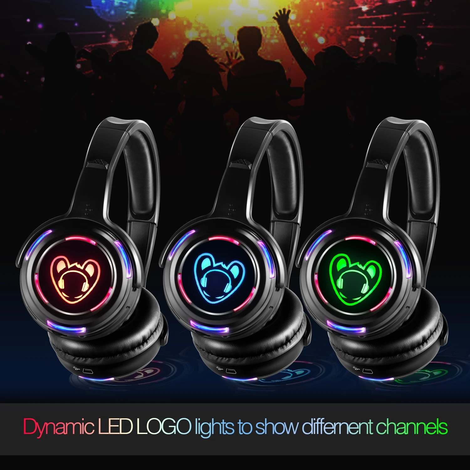 50 Pcs Bundle Silent Disco Headphone With Led Logo Quiet Party Headset ...