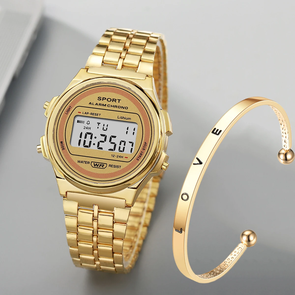 Women Casual LED Electronic Watch Retro Stainless Steel Strap Ladies ...