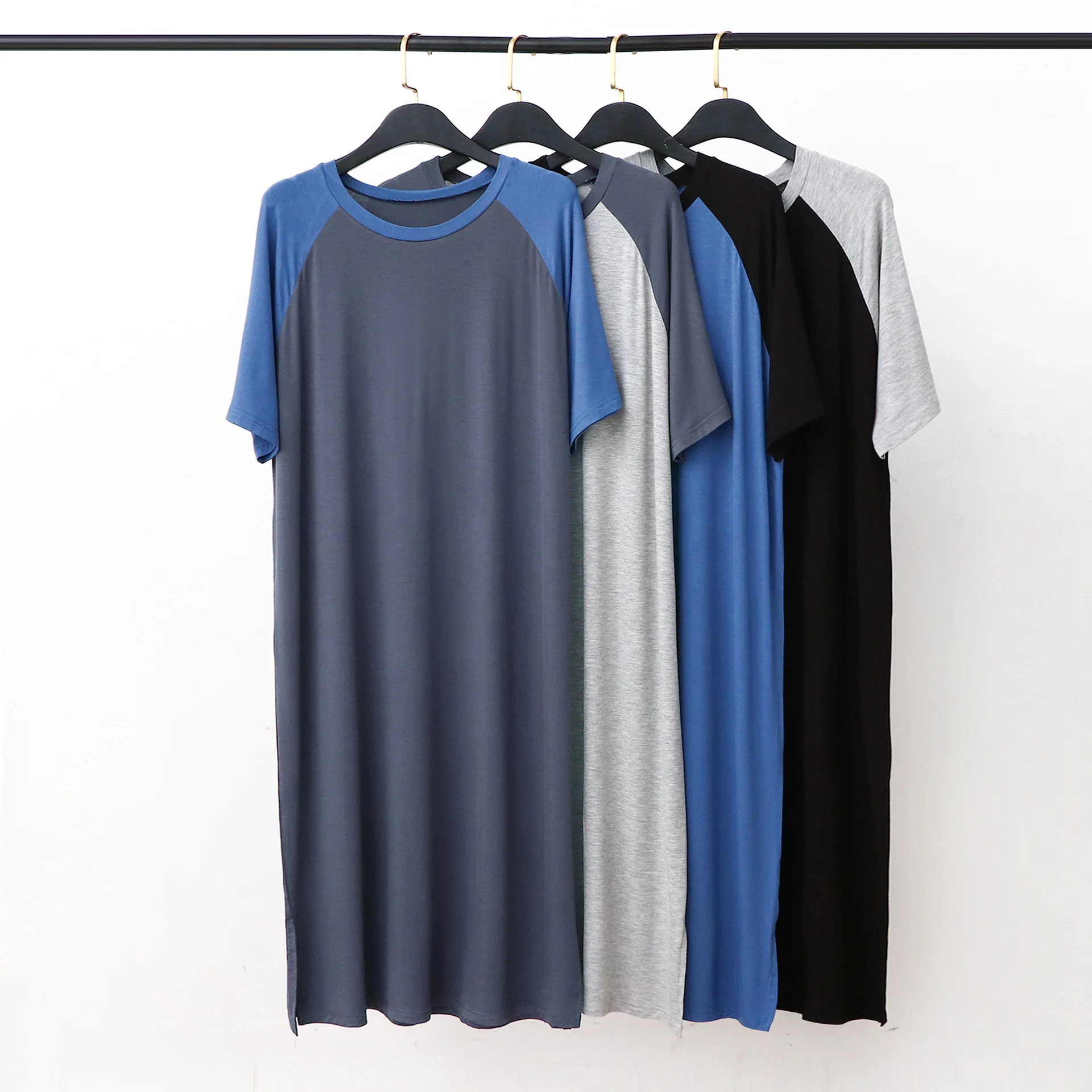 Modal Men's Night Dress Short Sleeved Mid Length Nightgown Comfortable ...