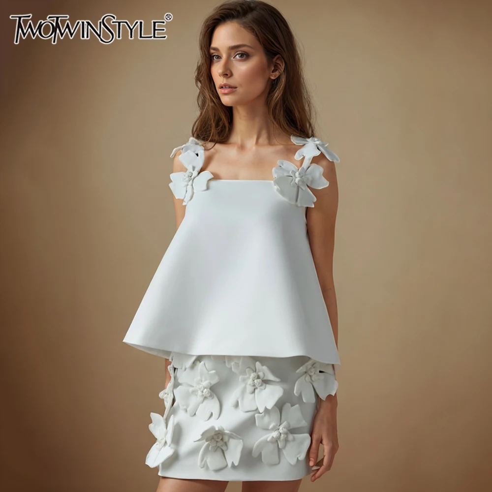 TWOTWINSTYLE-Solid-Two-Piece-Sets-For-Women-Square-Collar-Sleeveless ...