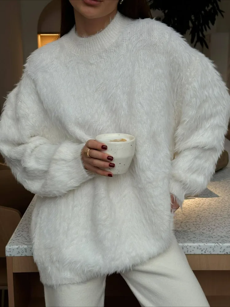 White-Oversized-Sweaters-Women-Elegant-Long-Sleeve-Round-Neck-Knitted ...