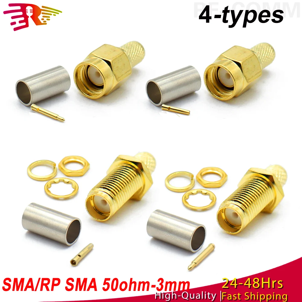 50ohm-3mm Cable SMA Connector RP SMA Male/Female RF Coaxial Adapter ...