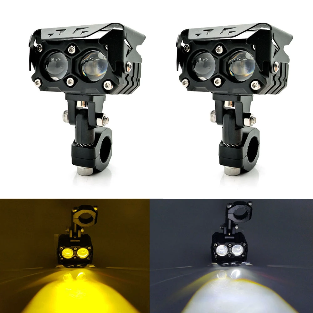 Motorcycle Headlight Led Double lens Spotlight Dual Color Driving Light Moto Auxiliary Fog ...