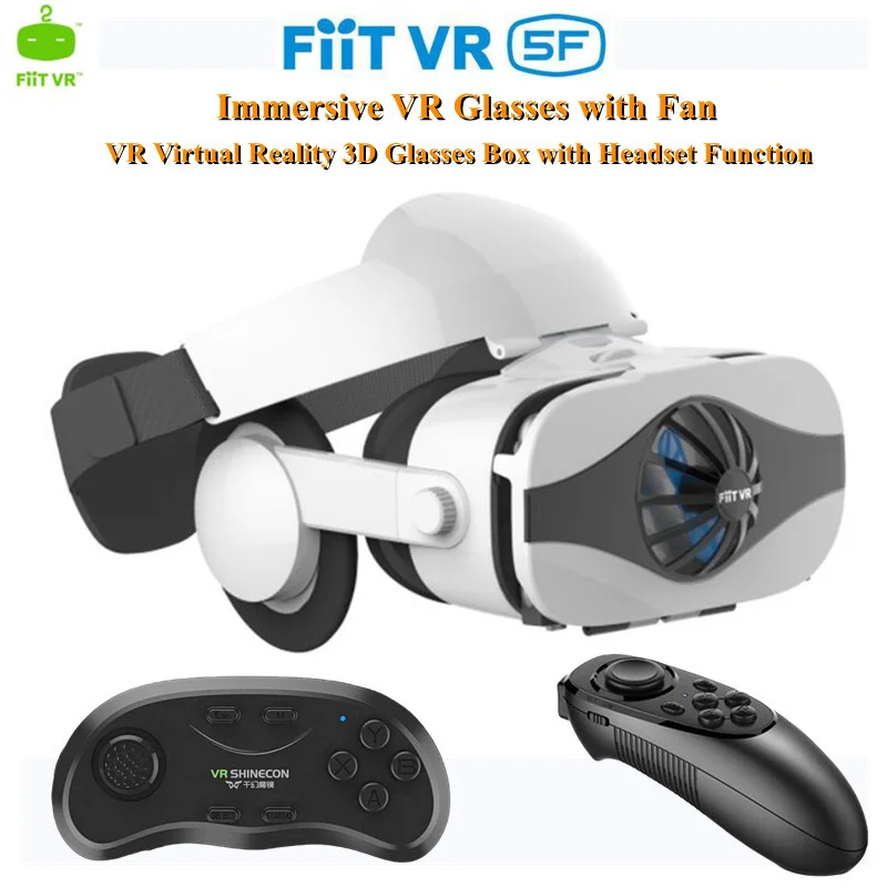 Fit VR 5F 헬멧 3D VR 안경, 가상 현실 스테레오 헤드셋, IOS 안드로이드 스마트폰 고글 박스, 팬 포함, 정품 ...