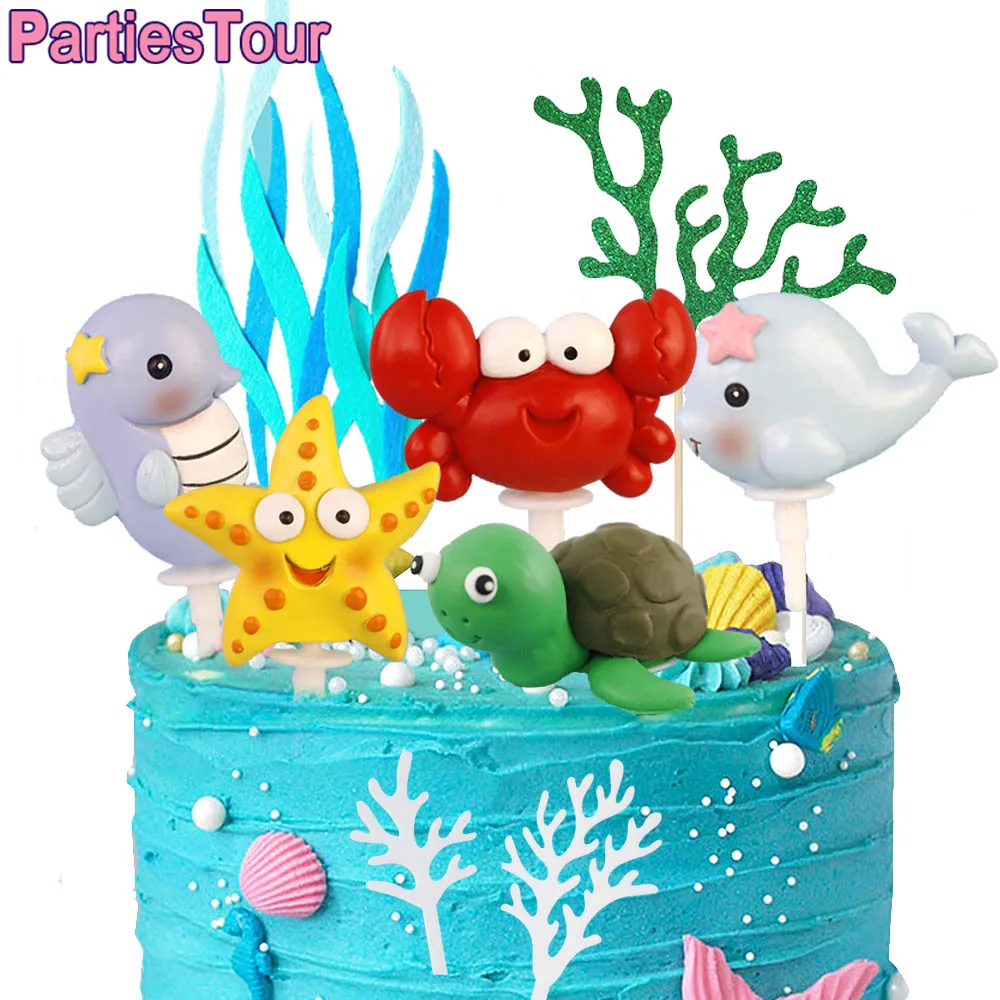 Sea Cake Toppers Cartoon Ocean Animals Birthday Cake Decoration Cupcake ...