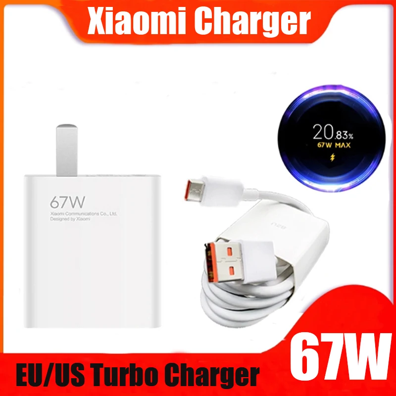 Original Xiaomi 67W Charger Turbo Fast Charge Adapter 6A Type C Cable ...