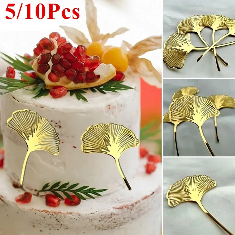 5-10Pcs-Acrylic-Gold-Ginkgo-Leaves-Cake-Topper-Happy-Birthday-Cake ...