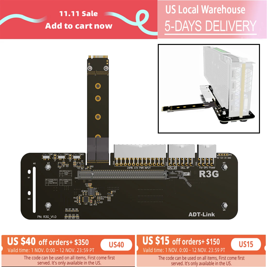 R43SG M.2 Key M for NVMe External Graphics Card Stand Bracket PCIe 3.0 ...