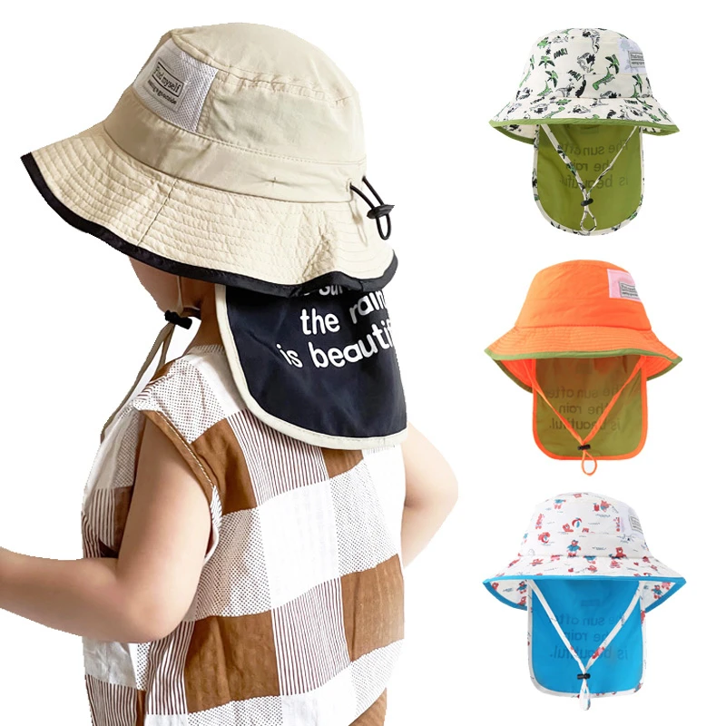 Quick Dry Kids Bucket Hat Summer Beach Baby Sun Hats with Shawl Travel ...