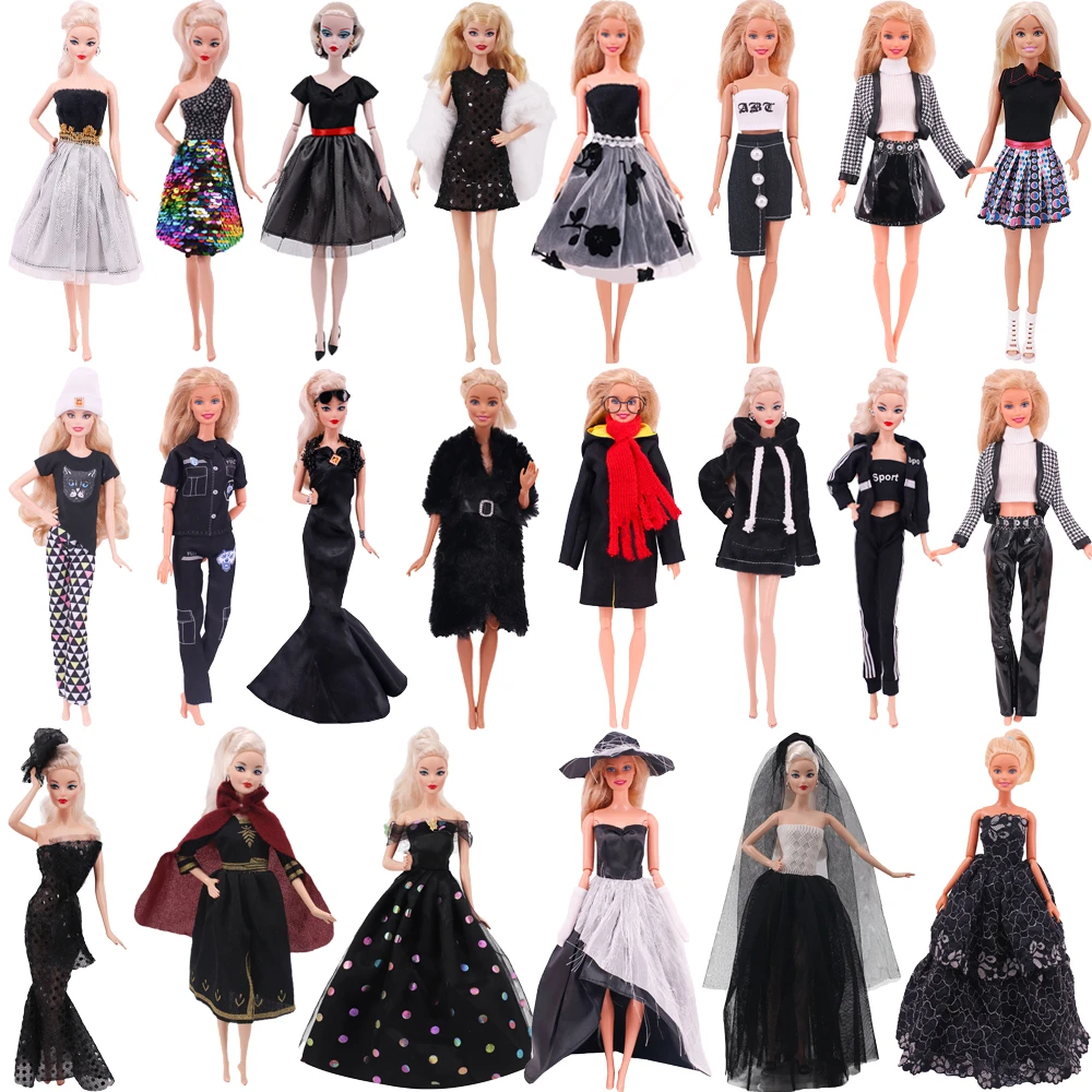 30cm Doll Clothes Black Plush Overcoat Outfit Princess Dress ...