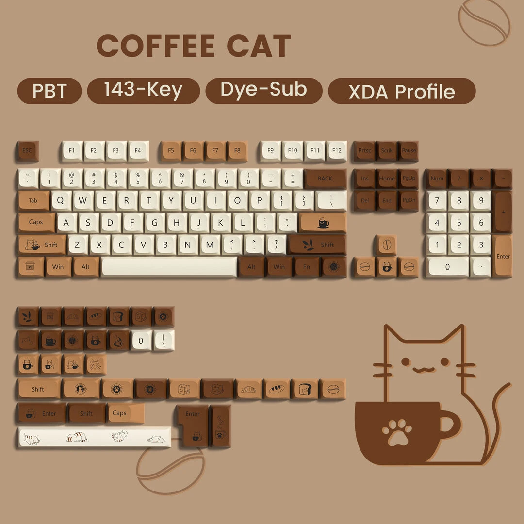 Touches-de-clavier-PBT-profil-personnalis-143-touches-caf-chat-5-c-t-s ...
