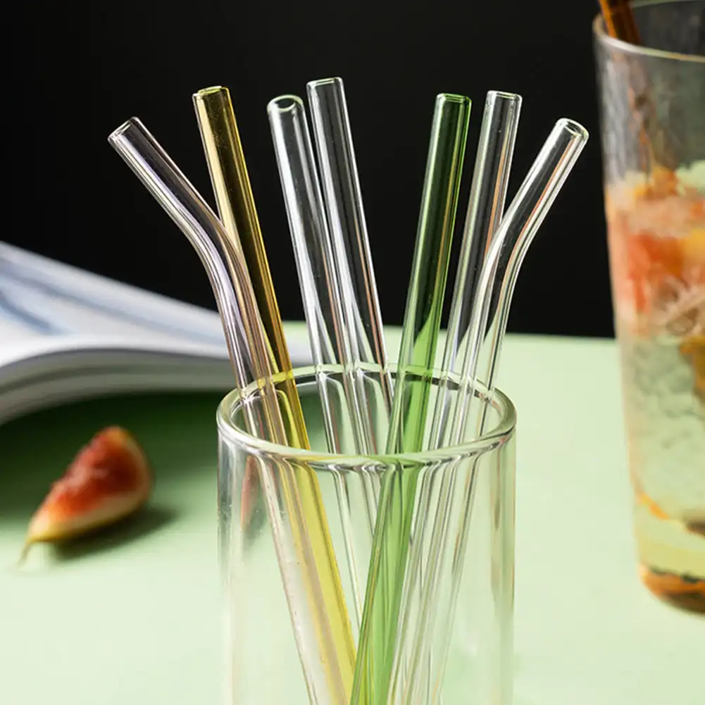 Reusable-Transparent-Glass-Straws-Multi-Color-Glass-Eco-Friendly-Heat ...