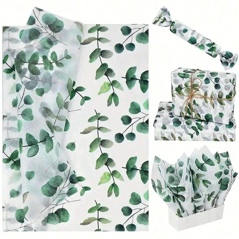 Green Leaves Tissue Paper Sheets, Botanical Printed Leaf Wrapping Paper ...