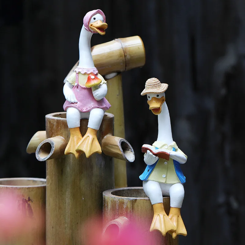 2-Pcs-Sitting-Couple-Duck-Garden-Statues-Outdoor-Fence-Decor-Resin ...