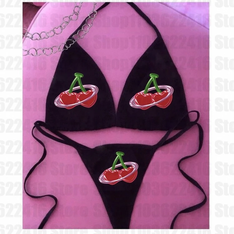 Y2k Women's Swimsuit 2024 Cherry Bikini Set Sexy Simple Halter Bikini ...
