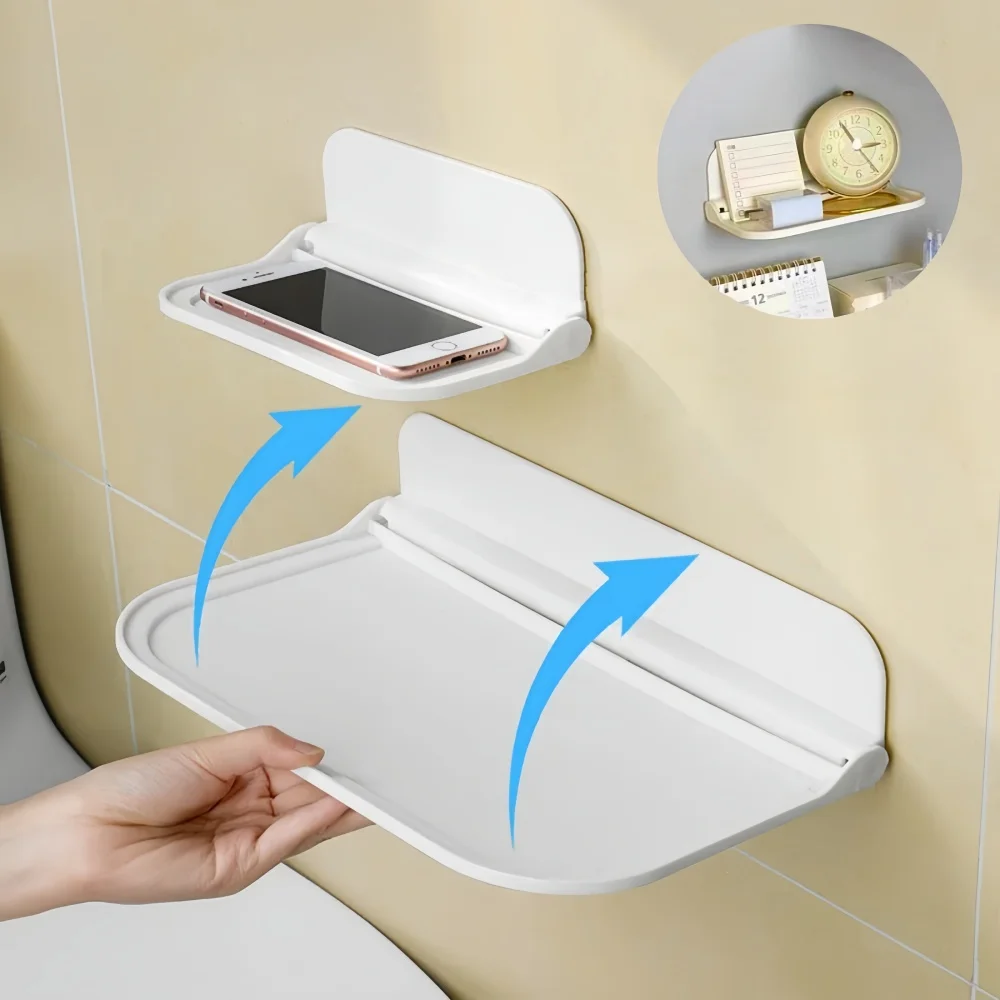 Folding-Wall-Mounted-Shelf-Saving-Space-Foldable-Storage-Rack-Punch ...