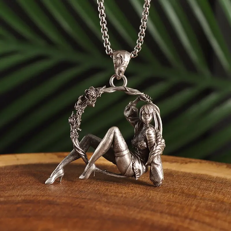 Cartoon-Mechanical-High-Heels-Dancing-Girl-Wreath-Pendant-Necklace-Men ...