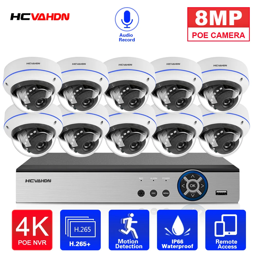 4K 8MP POE Security Camera System 10CH 8CH CCTV NVR Kit Video ...