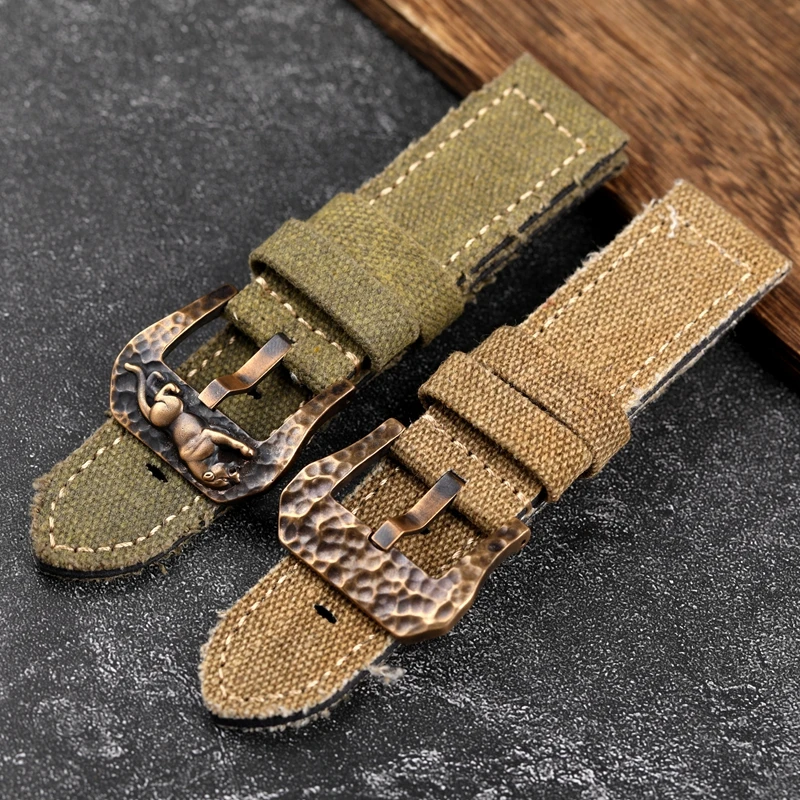 Canvas Double Watch Bracelet Handmade Thickened Men Bronze Watch Strap ...