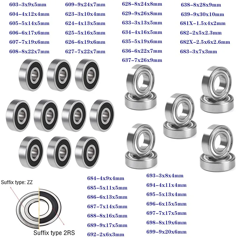 10Pcs-lot-603-699-Miniature-Deep-Groove-Ball-Bearing-604-605-606-608 ...