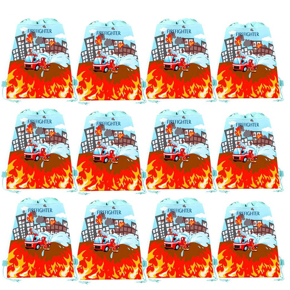 12pcs Firefighter Drawstring Backpack Bags Fire Truck Fireman Sam Party ...