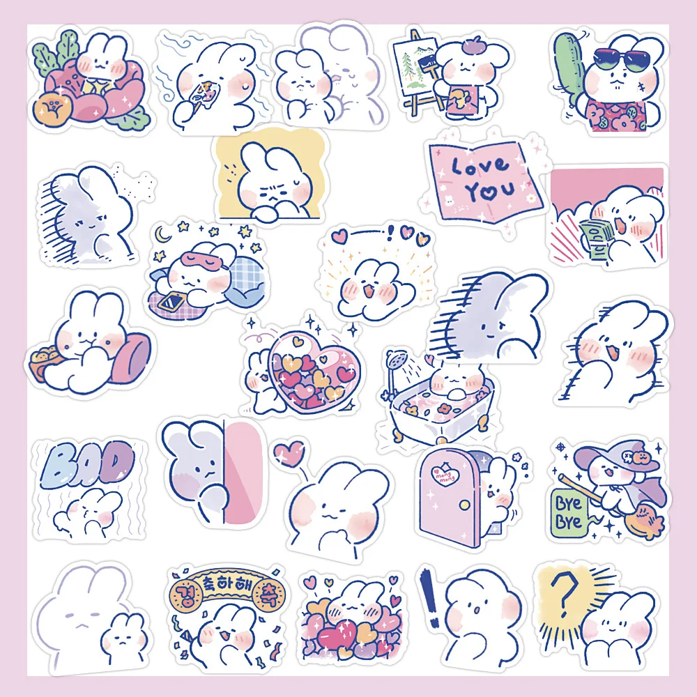 50/60/100Pcs Cute Rabbit Daily Kawaii Decorative Sticker Plan Clipbook ...