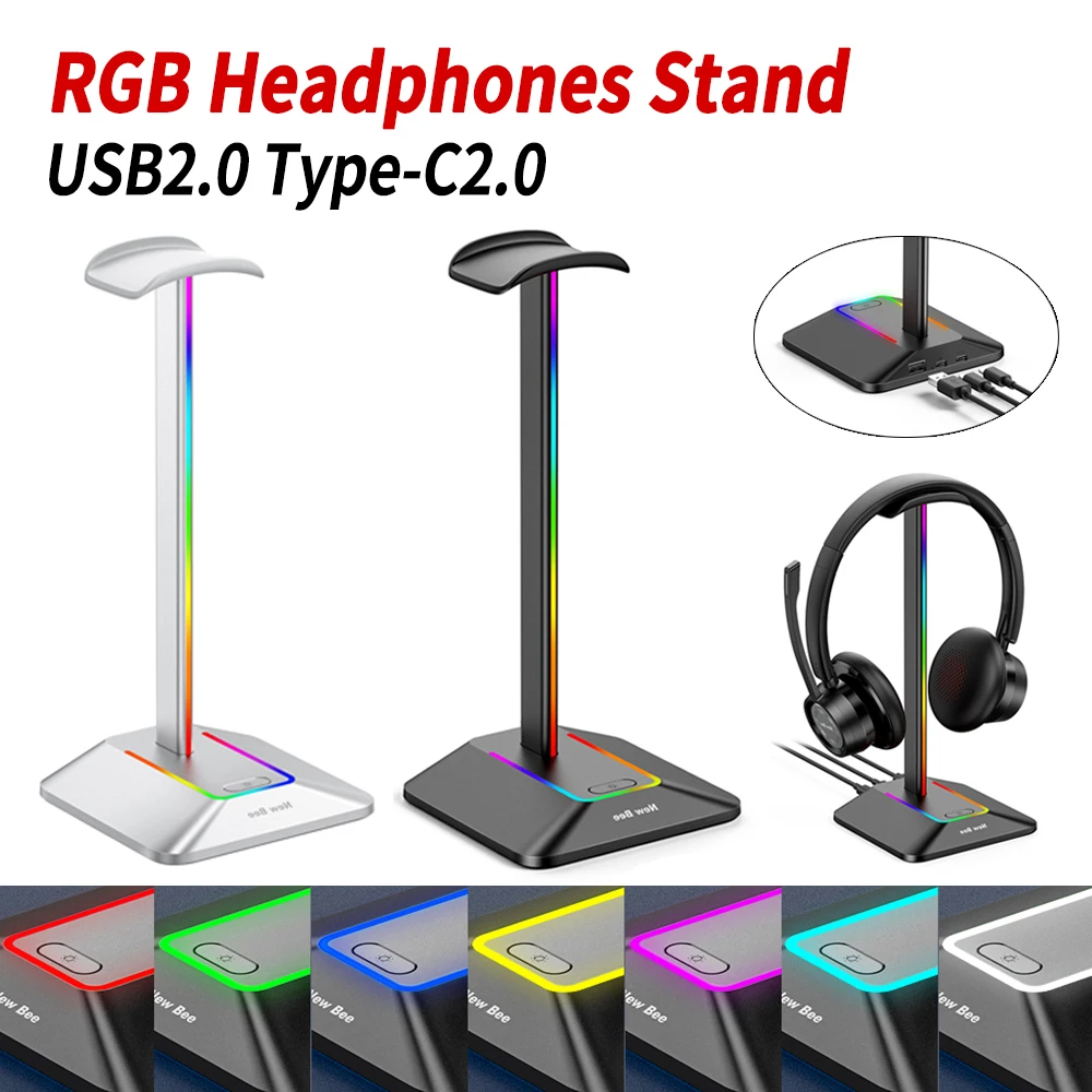 RGB-Headset-Display-Stand-Alum-nio-Alloy-Headphone-Holder-Hub-Expans-o ...