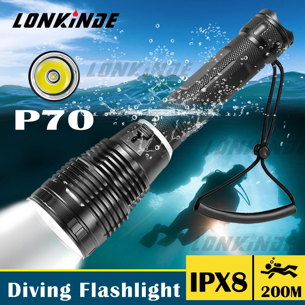 Super-Bright-XHP70-2-Diving-Flashlight-IPX8-Highest-Waterproof-Rating ...